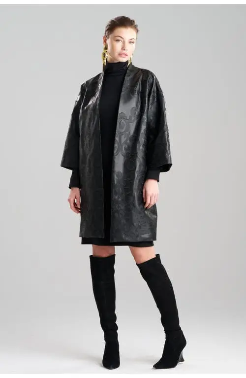 Natori Leticia Embroidered Faux Leather Coat