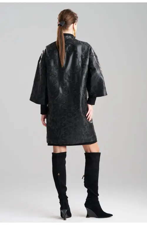 Natori Leticia Embroidered Faux Leather Coat