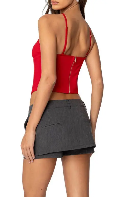 EDIKTED Lou Crossover Strap Corset Camisole - Red