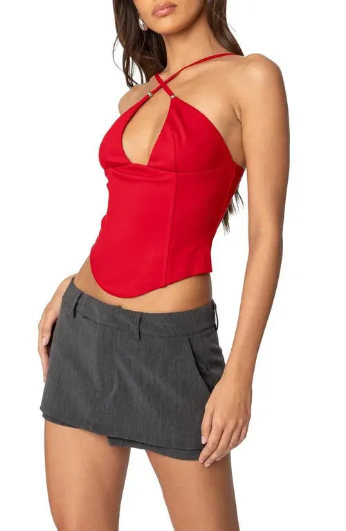 EDIKTED Lou Crossover Strap Corset Camisole - Red