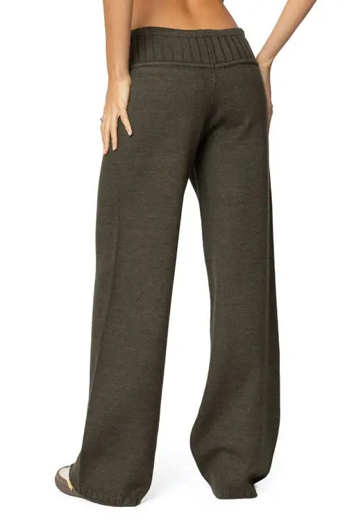 EDIKTED Russell Wide Leg Sweater Knit Pants - Olive