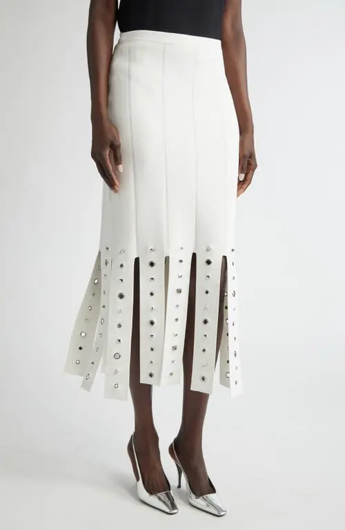St. John Grommet Studded Knit Skirt - Pearl