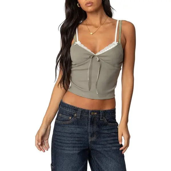 EDIKTED Lace Trim Camisole - Olive