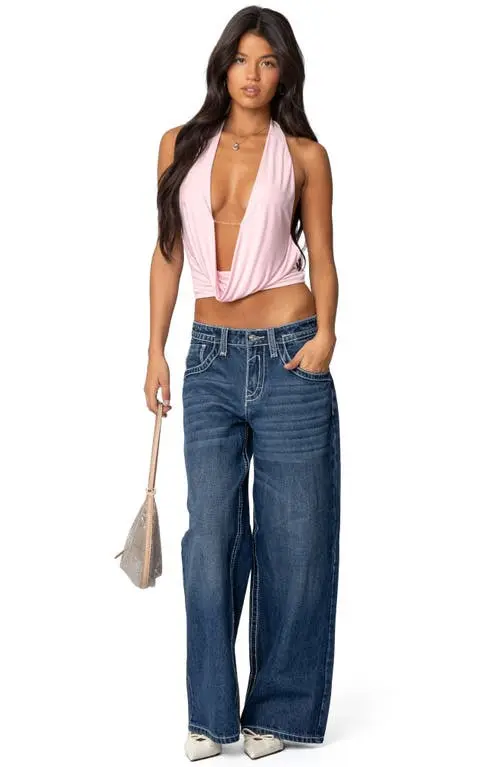 EDIKTED Plunge Cowl Neck Halter Top - Light-pink