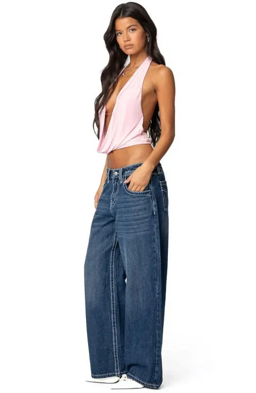 EDIKTED Plunge Cowl Neck Halter Top - Light-pink