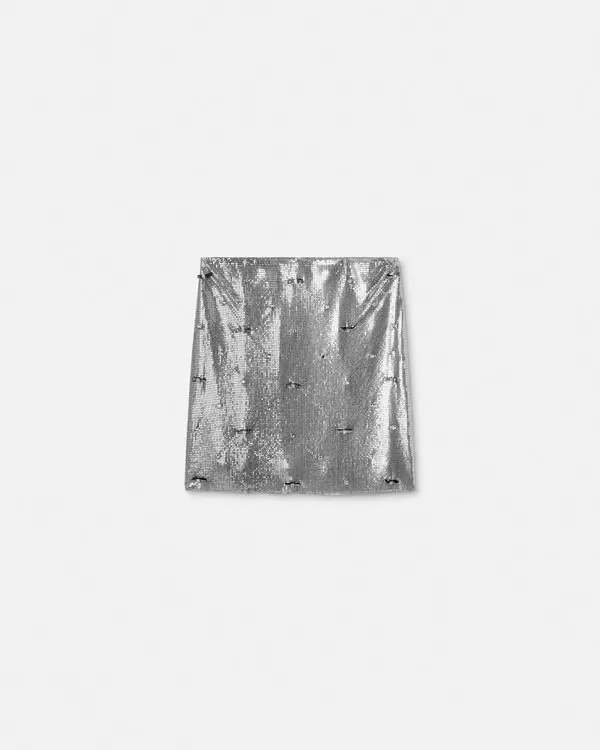 Versace Embellished Metal Mesh Mini Skirt - Silver