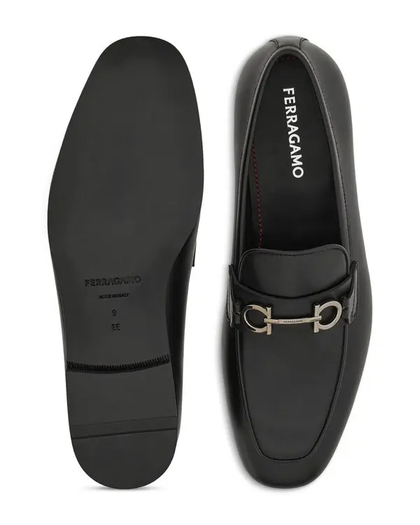 FERRAGAMO Balty Gancini Leather Loafers - Black