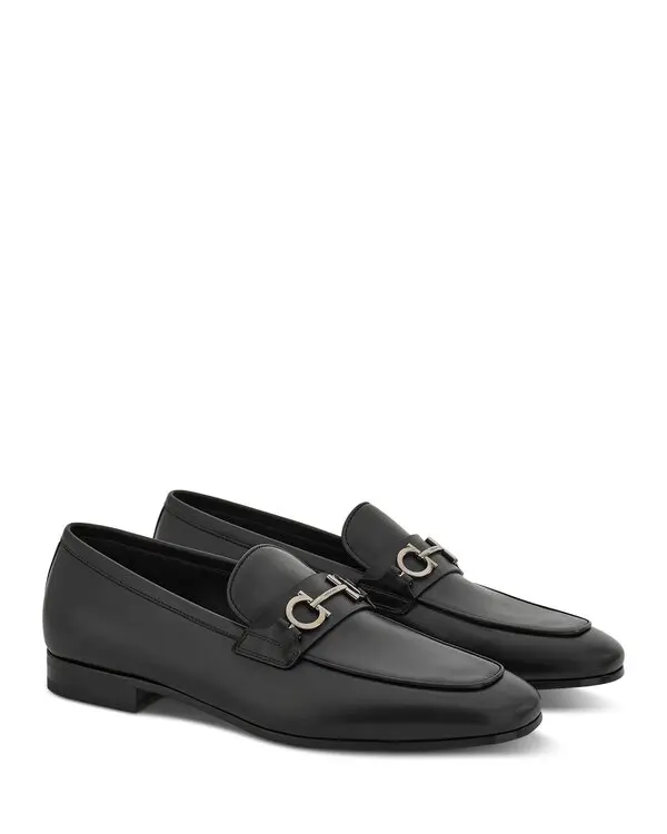 FERRAGAMO Balty Gancini Leather Loafers - Black