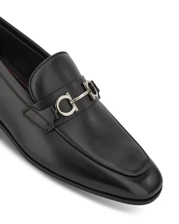 FERRAGAMO Balty Gancini Leather Loafers - Black