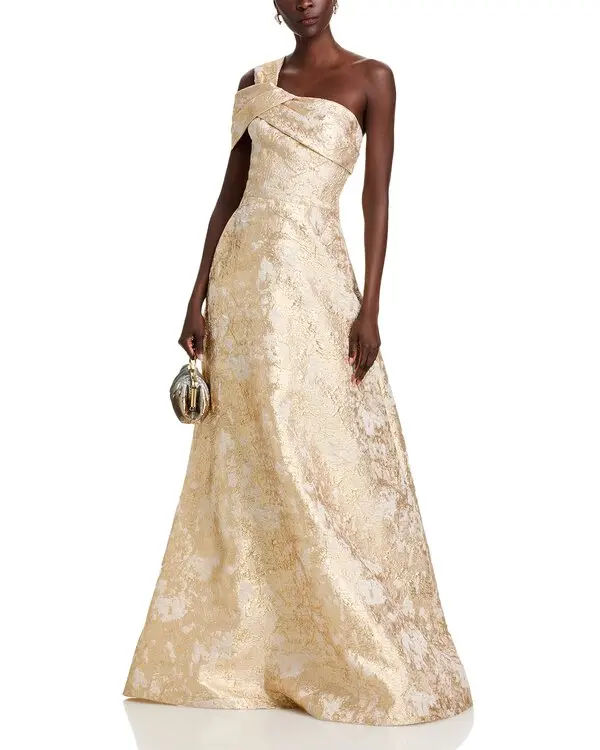 Rickie Freeman For Teri Jon Metallic Jacquard Gown Ivory/Gold