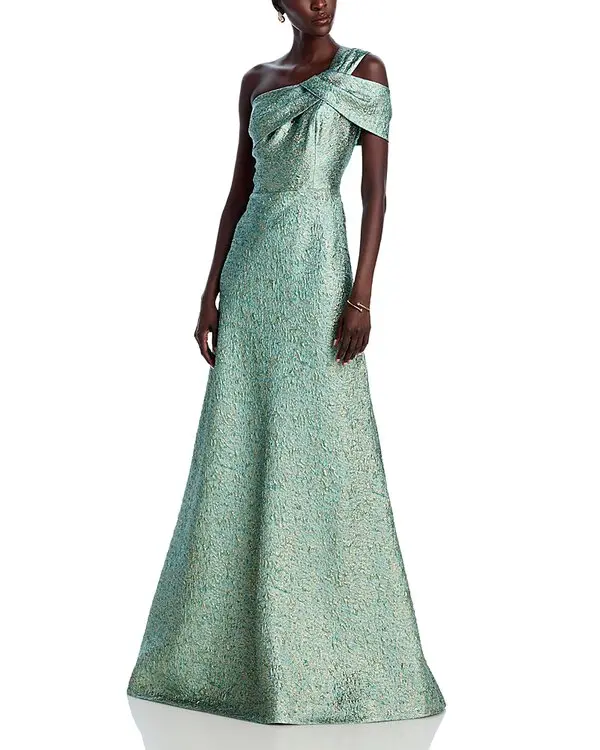 Rickie Freeman For Teri Jon Metallic Jacquard Gown - Mint Gold