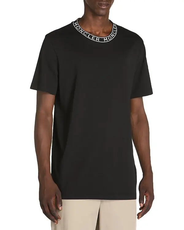 Moncler Mock Collar Logo Short Sleeve Tee - Black
