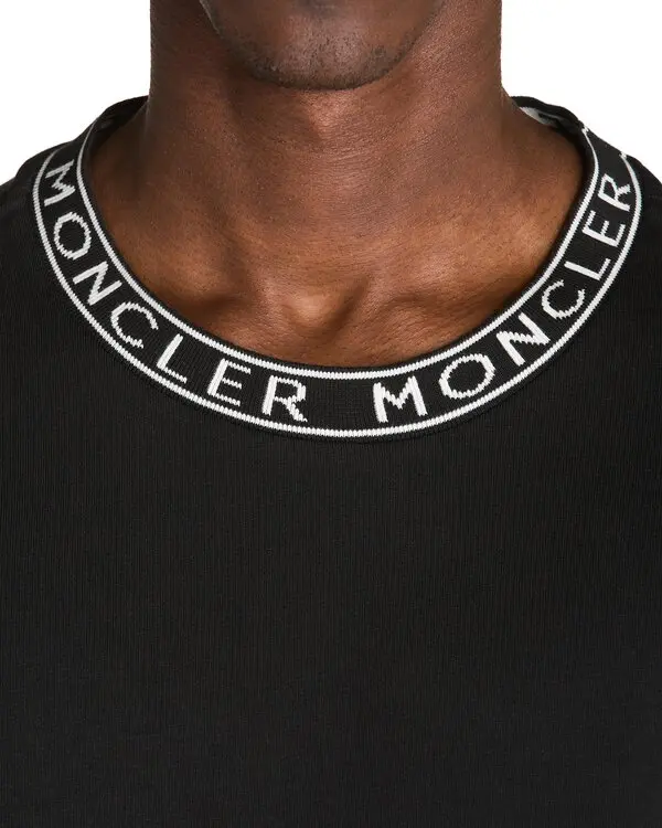Moncler Mock Collar Logo Short Sleeve Tee - Black