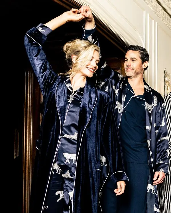 PETITE PLUME Mulberry Silk Panthere De Nuit Robe - Navy