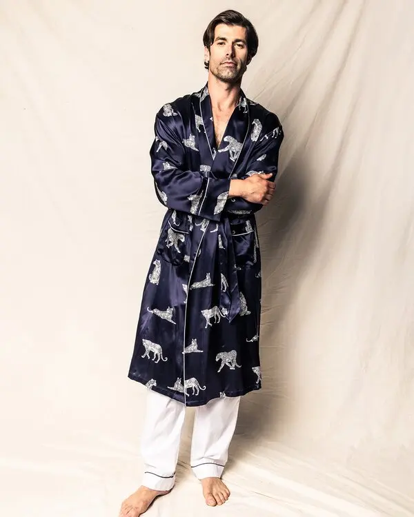 PETITE PLUME Mulberry Silk Panthere De Nuit Robe - Navy