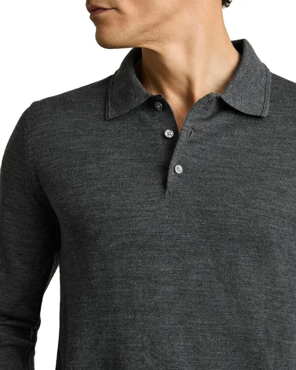 REISS Regular Fit Quarter Button Merino Wool Polo Sweater - Derby Grey