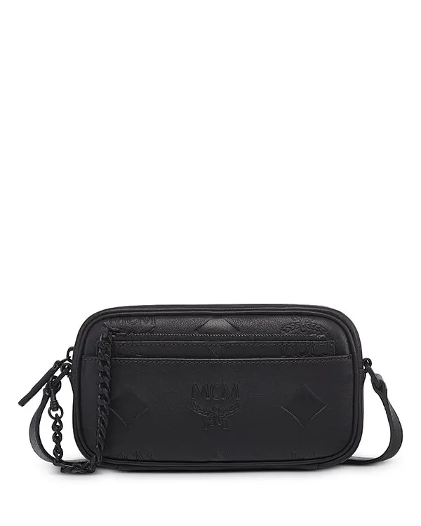 Mcm Aren Maxi Monogram Leather Crossbody - Black