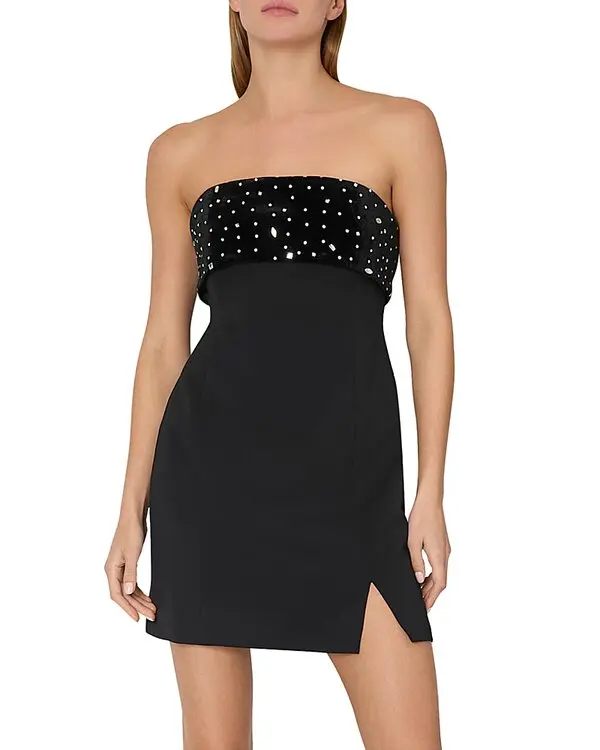 MILLY Indy Velvet Embellished Mini Dress - Black/silver