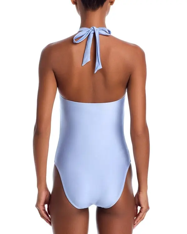 Aqua Rosette Halter Neck One Piece Swimsuit