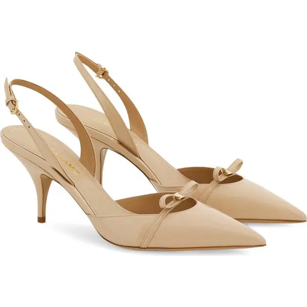 FERRAGAMO Gylla Slingback Pumps - Beige
