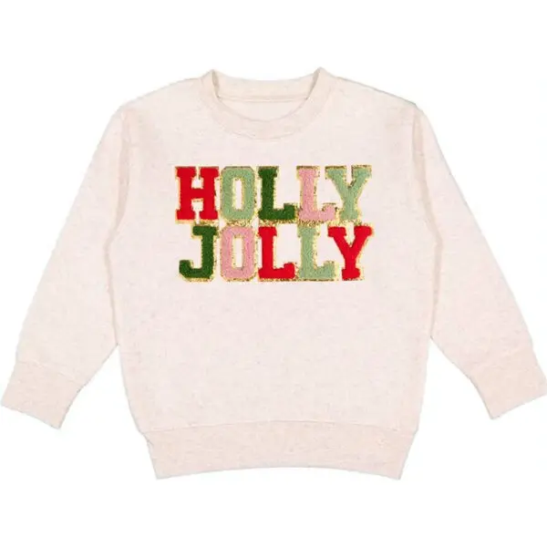 SWEET WINK Holly Jolly Patch Christmas Sweatshirt - Natural
