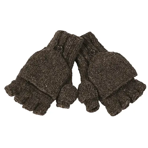 NIRVANNA DESIGNS Fingerless Wool Gloves With Convertible Mitten Flap - Charcoal