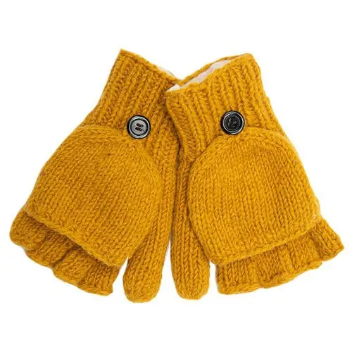 NIRVANNA DESIGNS Fingerless Wool Gloves With Convertible Mitten Flap - Honey