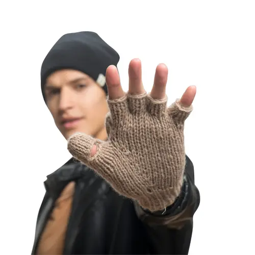 NIRVANNA DESIGNS Fingerless Wool Gloves With Convertible Mitten Flap - Honey