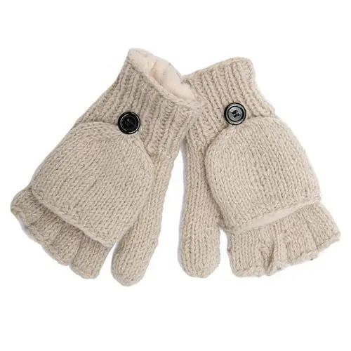 NIRVANNA DESIGNS Fingerless Wool Gloves With Convertible Mitten Flap - Linen