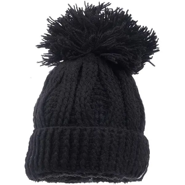 NIRVANNA DESIGNS Big Pom Rib Fold Beanie - Black