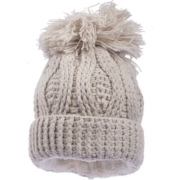 NIRVANNA DESIGNS Big Pom Rib Fold Beanie - Linen