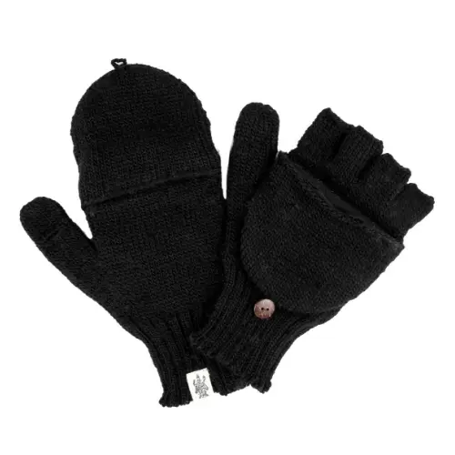 NIRVANNA DESIGNS Bryant Fingerless Gloves With Flap - Black