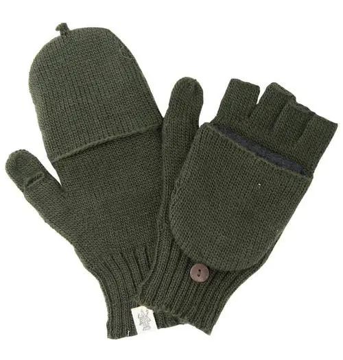 NIRVANNA DESIGNS Bryant Fingerless Gloves With Flap - Olive