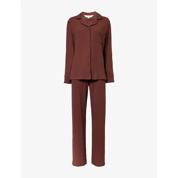 THE NAP CO Ribbed Wide-leg Stretch-woven Pyjama Set - Chocolate