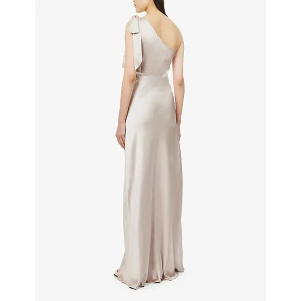 Six Stories Bow One-Shoulder Maxi Dress - Oyster | Editorialist