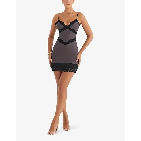 Mistress Rocks Lace-Trim Stretch-Crepe Mini Dress In Slate & Black - 52%  Off | Editorialist