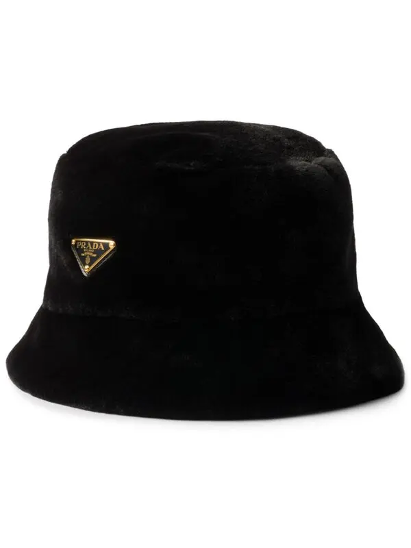 Prada Enamel Triangle-logo Bucket Hat - Black