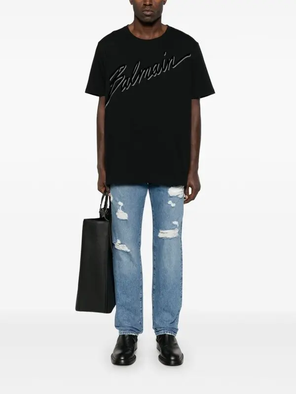 Balmain Flocked-logo T-shirt