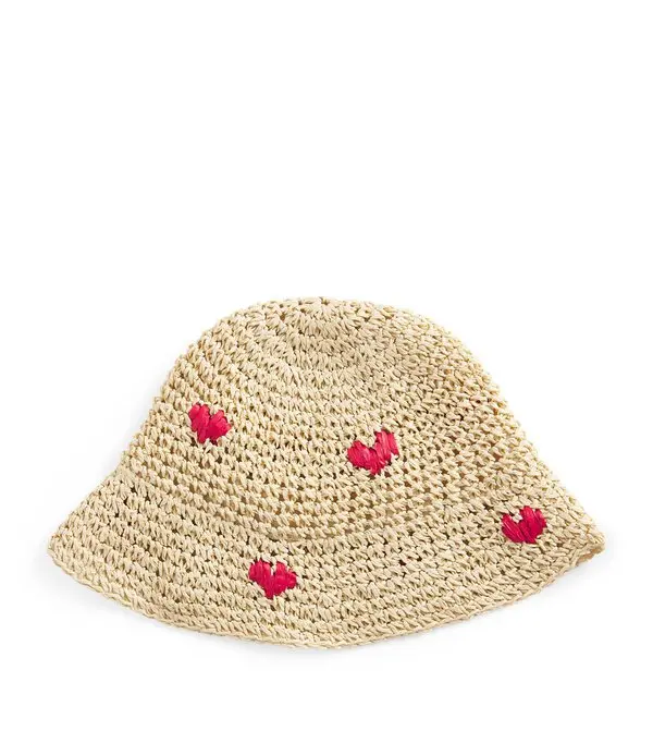 BONITA Raffia Heart Bucket Hat - Beige