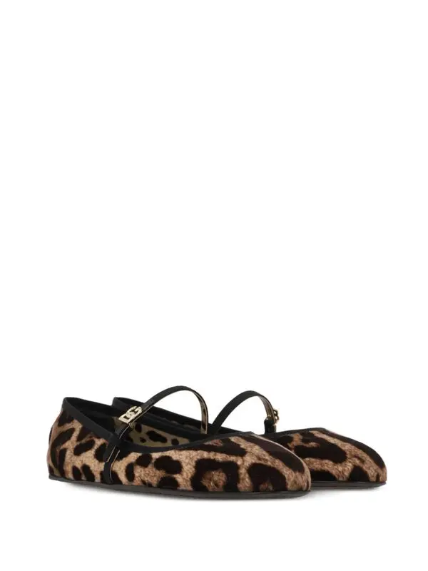 Dolce & Gabbana Logo Buckle Animal Print Ballet Flats - Brown