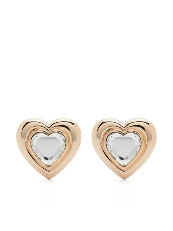 SELF-PORTRAIT Crystal Heart Stud Earrings - Gold