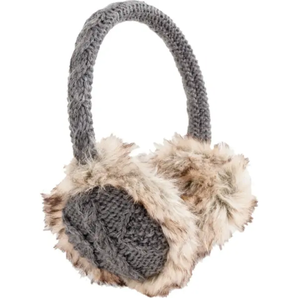 NIRVANNA DESIGNS Cable Knit Earmuffs With Faux Fur - Dark Grey