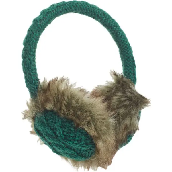 NIRVANNA DESIGNS Cable Knit Earmuffs With Faux Fur - Forever Green