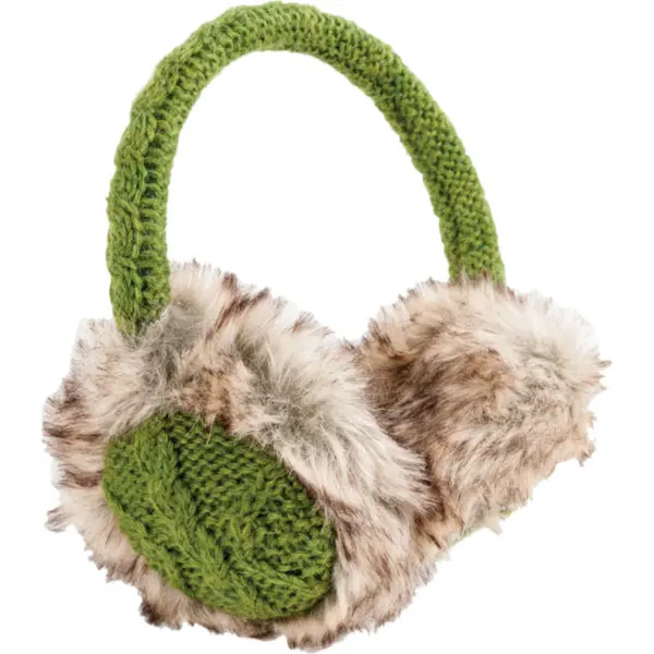 NIRVANNA DESIGNS Cable Knit Earmuffs With Faux Fur - Green