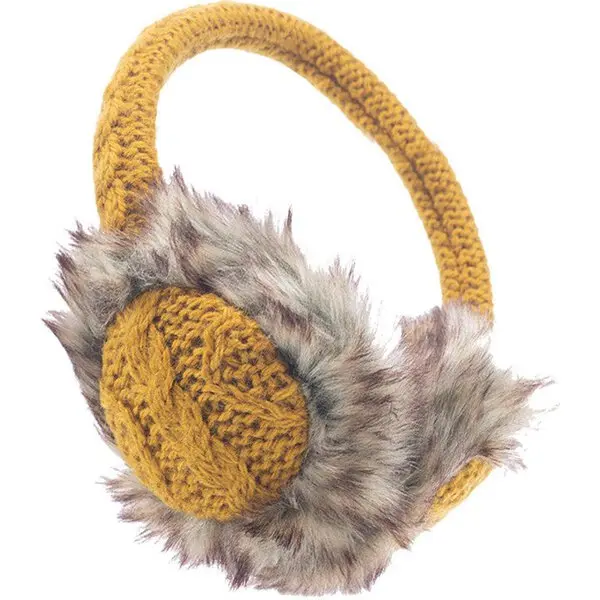 NIRVANNA DESIGNS Cable Knit Earmuffs With Faux Fur - Honey