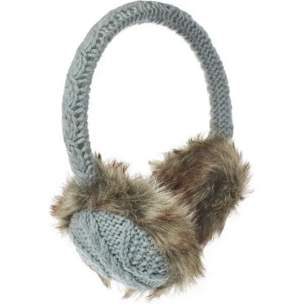 NIRVANNA DESIGNS Cable Knit Earmuffs With Faux Fur - Navy