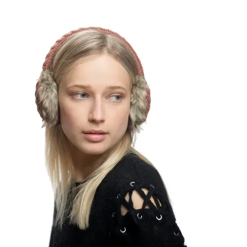 NIRVANNA DESIGNS Cable Knit Earmuffs With Faux Fur - Navy