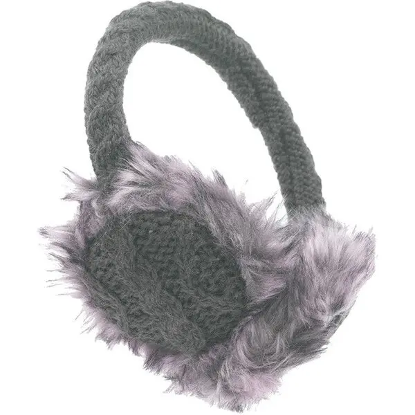 NIRVANNA DESIGNS Cable Knit Earmuffs With Faux Fur - Olive