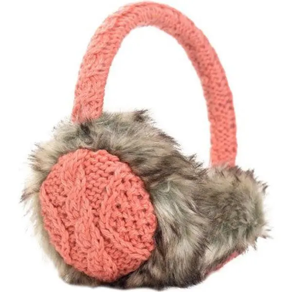 NIRVANNA DESIGNS Cable Knit Earmuffs With Faux Fur - Pink Quartz