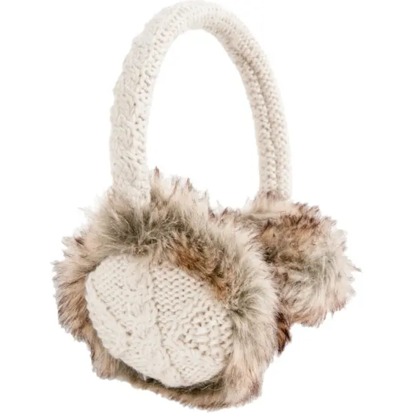NIRVANNA DESIGNS Cable Knit Earmuffs With Faux Fur - White
